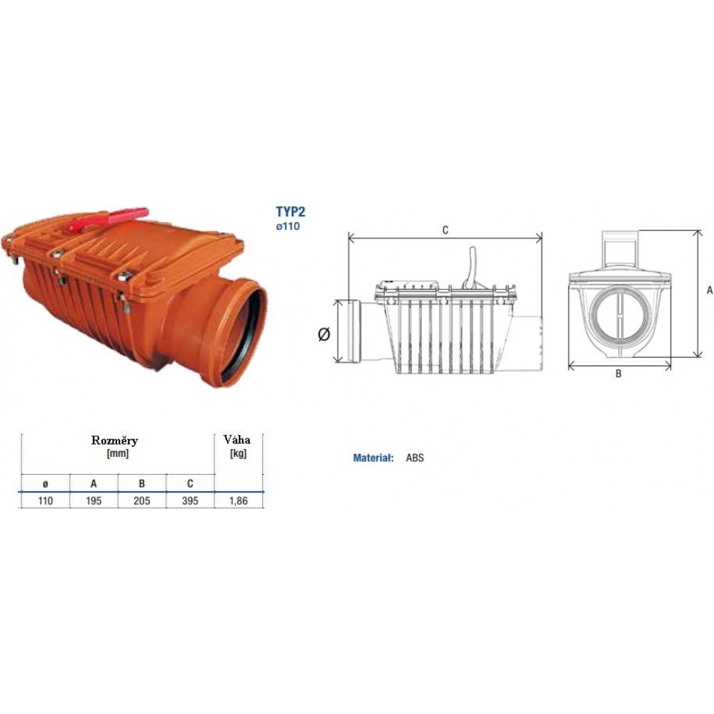 Kanalizační zpětná klapka DN 110